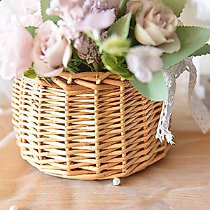 RTWAY Wicker Rattan Flower Basket, Set of 2 Wedding Flower Girl Baskets, Willow Handwoven Basket with Handles and Plastic Insert, Woven Eggs Candy Basket for Home Garden Decor