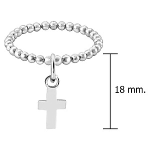 AeraVida Cute Simple Dangle Cross Eternity Bead Ball .925 Sterling Silver Ring (8) | Finger Rings with Dangle Charms for Women
