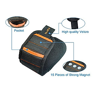 SuZhi Magnetic Wristband for Holding Screws, Magnetic Tool Holder Strip, Magnetic Screw Holder -15pcs Strong Magnets for Holding Screws,Nails for reparing Under The car, Climbing high