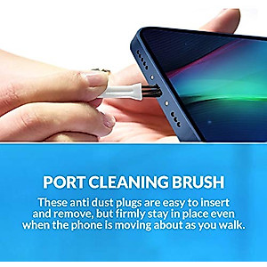PortPlugs Dust Plugs (10 Pack) Flat Design Compatible with iPhone 14, 13, 12, 11, X, 8, 7, Plus, Pro, Max and Air Pods, Includes Charging Port Cleaning Brush (Black)
