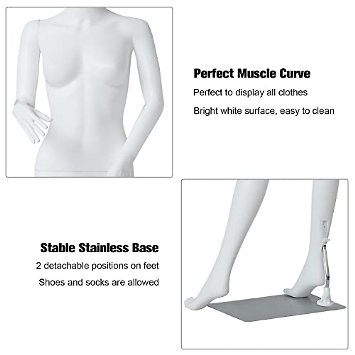 70" Mannequin Famale Full Body Dress Form Display, Realistic Mannequin Body Manikin Torso Stand for Retail Clothing Shops, White