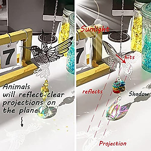 Crystal Suncatchers with Prisms Hanging Window Sun Catcher Decor Indoor Rainbow Maker Ornament Owl Hummingbird Butterfly Prism Suncatchers Gift, Pack of 5 (Silver)