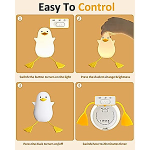 Attivolife Duck Night Light for Kids, Cute Animal Silicone Lamp Touch Control + Dimmable + Timer, USB Rechargeable LED Feeding, Bedside Bedroom Decor Birthday Gifts for Toddler Baby Women