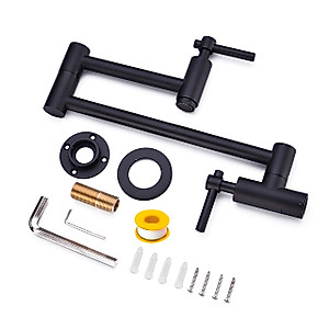 CAKIONG Matte Black Pot Filler Faucet Wall Mount Double Joint Swing Arm Folding Faucet Stretchable Brass Kitchen Faucet with Single Hole Two Handles