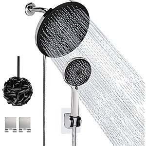 Rain Shower Head with Handheld Spray, Lanhado 8.5'' Shower Head with hose, 4 Setting High Pressure Shower Heads, Anti-leak Rainfall Shower Head with Holder, Waterfall Showerhead, Silver