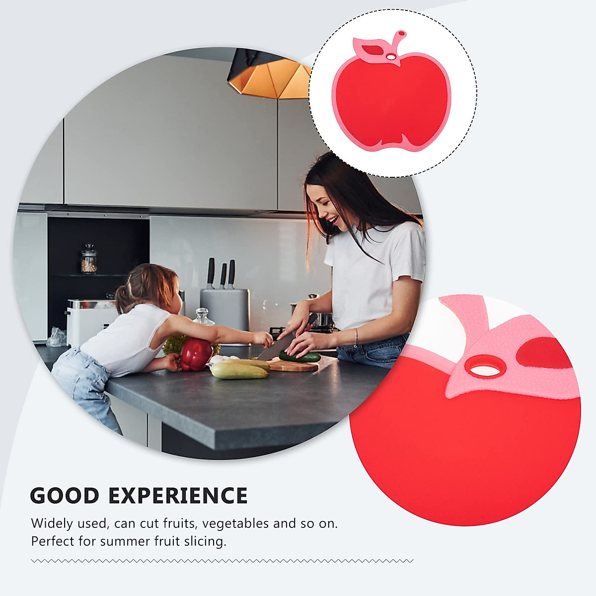 SHERCHPRY Red Apple Serving Board, Fruit- shaped Cutting Board with Easy Grip Handle, Plastic Kitchen Chopping Board