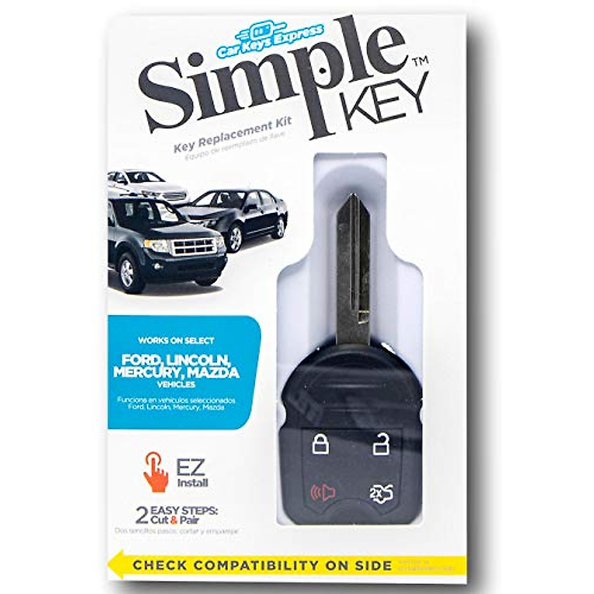 Simple Key Programmer Bundle with Key(s) & Cable - Designed for Ford, Lincoln, Mercury, Mazda Vehicles: Program Key Yourself (1 Key, 4 Button Key: Trunk Release, Lock, Unlock, Panic)