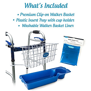 Bundle: Premium Wire Walker Basket with Free Washable Basket Liner (Blue)