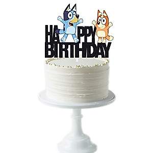 77 Ponies Blue Dog Cake Topper,Cartoon Dog Boys Birthday Party Cake Toppers Decorations Supplies,Black