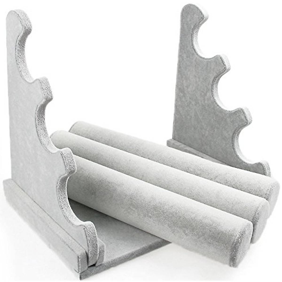 Wudygirl Triple Bracelet Holder Jewelry Display Stand Watch Bangle Bar Necklace Storage Organizer Gray (Ice Velvet 3 Tier)