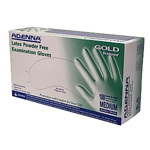 Adenna GLD265 Gold 6 mil Powder-Free Latex Gloves, Medical Grade, White, Medium, Box of 100