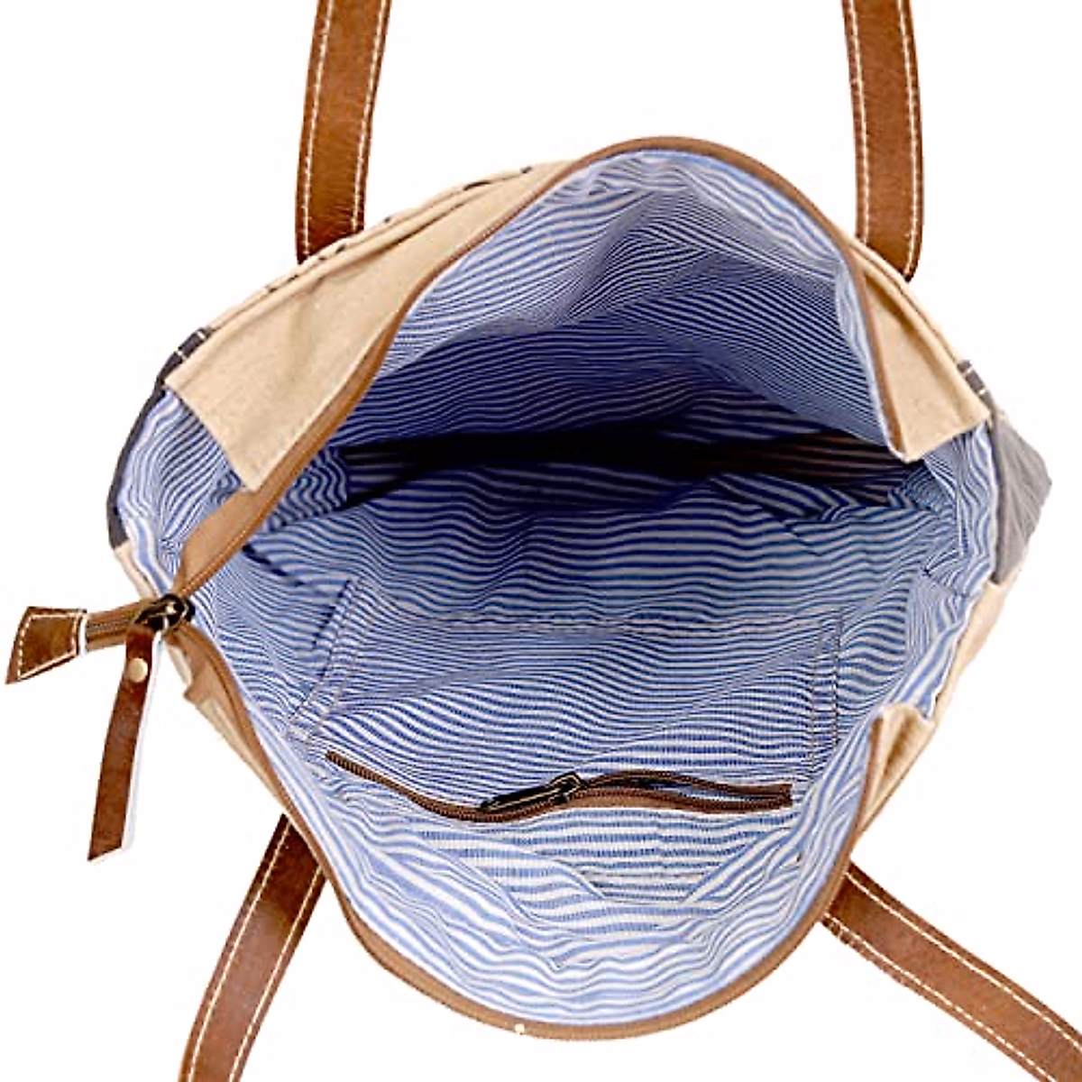 Ruzioon Upcycled Canvas & Cowhide Tote Bag, Upcycled Canvas & Leather Shoulder Bag, Upcycled Canvas Hand Bag for Women’s