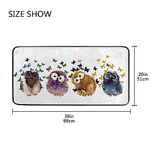 ZHIMI Kitchen Rug Anti Fatigue Kitchen Floor Mat ﻿Watercolor Owls with Butterfly Standing Runner Long Carpet Non-Slip Laundry Rug Rectangle Entryway Mat 39 x 20 Inch