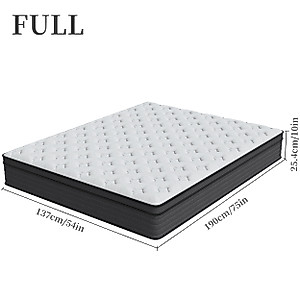 Vantovis Full Mattress,10 Inch Hybrid Mattress in a Box,Gel Memory Foam and Individual Pocket Spring,Medium Firm Edge Support Back Pain Relief & Cooling Motion Isolation & Silent Sleep