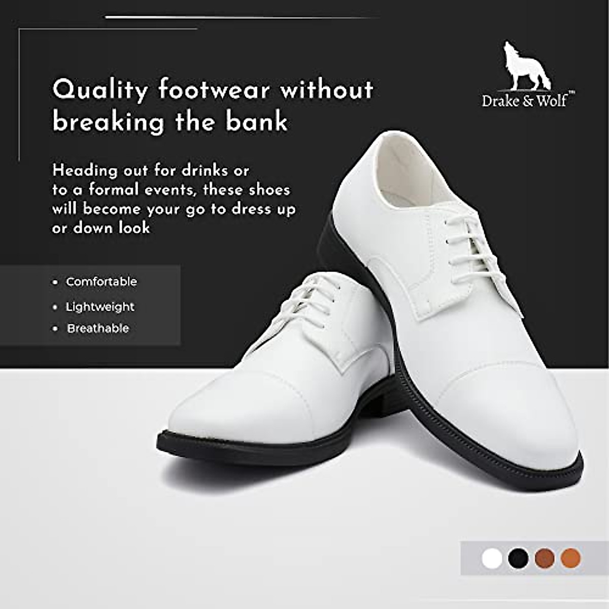 Drake & Wolf Handmade Mens Oxford Shoes - Mens Dress Shoes - Classic Manmade Microfiber Leather Oxfords for Men Casual Dress Shoes - Comfortable Lace-up Dress Shoes for Men - Formal Shoes White