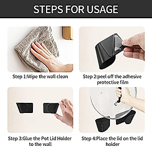 RVXlRDN 6 Pairs of Wall Mount Pot and Pan Organizer for Cabinet,with 6 pieces of 4*4 Acrylic double-sided Tape and Foldable Spatula Holder for Kitchen, Adjustable Lid (Black,Blue).(Black)