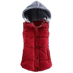 Yeokou Women's Slim Sleeveless Quilted Removable Hooded Winter Puffer Vest Coat(Red-M)