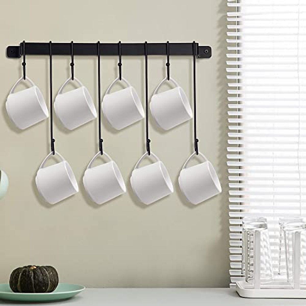 EGMEHOAD Coffee Mug Holder Wall Mount Black, Coffee Cup Holder Wall Mounted 8 Cups, Coffee Mug Rack Wall Mounted