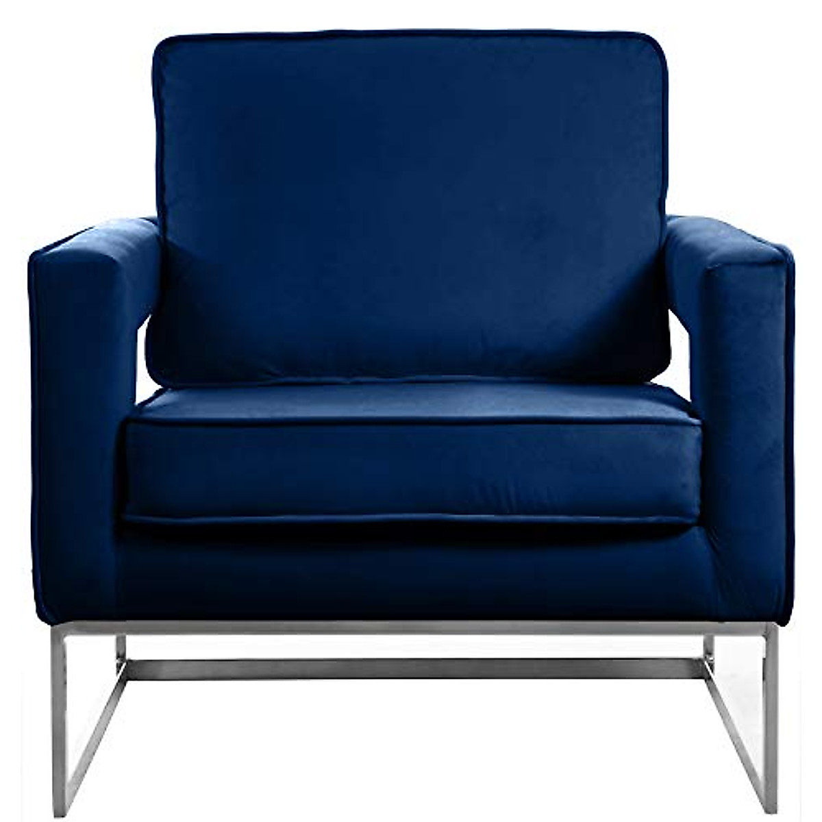 Meridian Furniture Noah Collection Modern | Contemporary Velvet Upholstered Accent Chair with Durable Stainless Steel Base, Navy, Chrome Base