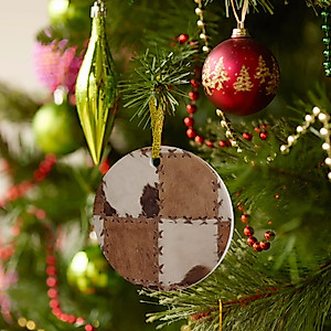 Vintage Leather Ornament Thanksgiving Christmas Ornaments,Personalized Pendant for Halloween Xmas Thanks Day Indoor Outdoor Home Decor,Women/Men Gifts Decoration,Farmhouse Brown West Cowboy Plaid