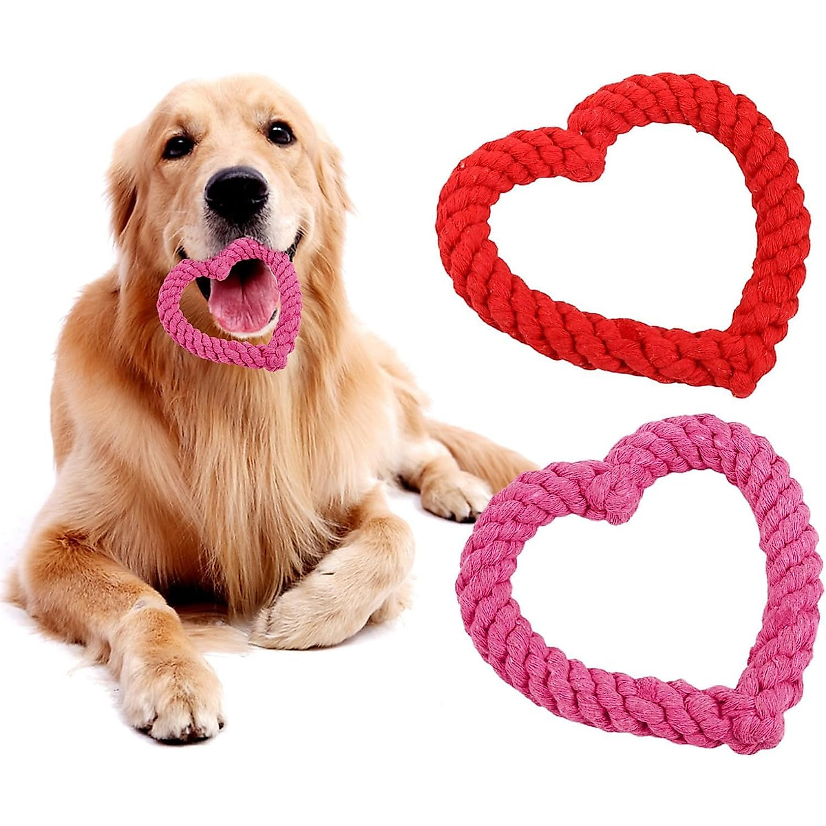 Pink Cute Dog/Cat Chew Toys, Dog Toys for Chewers, Heavy Duty Dental Dog Rope Toy for Dogs, Creative Love Heart Shaped Interactive Rope Dog Toys, Cotton Puppy Teething Chew Tug Toy Dark,Pink Dog Toys