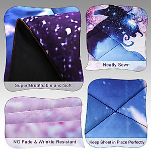 Wowelife Unicorn Twin Comforter Set for Girls 5 Pieces Blue Galaxy Bedding Set Unicorn Bed Set Twin Size Kids Bed in a Bag with Comforter, Flat Sheet, Fitted Sheet and 2 Pillowcases