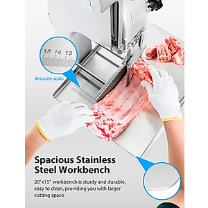 1500W Electric Bone Saw Machine, 0.8-5.9 Inch Cutting Thickness,2.6HP Frozen Meat Cutter 110V Commercial Bandsaw Machine, 20x15in Table Sawing for Chicken Fish Trotter Beef, Equipped with 6 Saw Blades