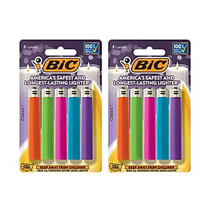 BIC Classic Lighters, Pocket Style, Lighter for Candles, Assorted Colors (Packaging May Vary), 10-Count Pack