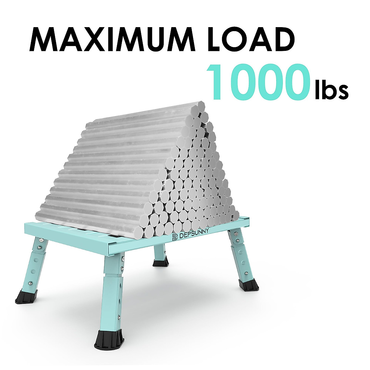 DEPSUNNY Adjustable Height Aluminum RV Step, Stable Foldable Platform Step Stool, Supports Up to 1,000 lb, Non-Slip Rubber Feet and Platform Mat, Easy to Carry (Green)