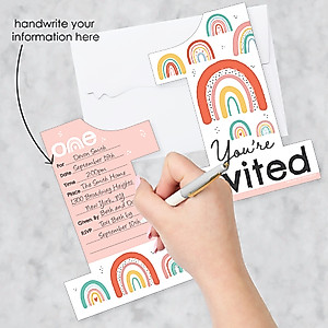 Big Dot of Happiness 1st Birthday Hello Rainbow - Shaped Fill-In Invitations - Boho First Birthday Party Invitation Cards with Envelopes - Set of 12