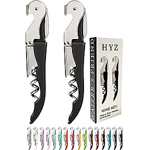 HYZ Heavy Duty Chrome Waiter Corkscrew Wine Opener with Foil Cutter, Professional 2Pack Wine Key for Bartenders and Waiter, Black Bottle Opener for Wine and Beer