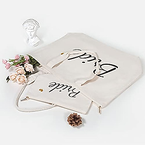 TOPDesign Canvas Tote Bag with Zipper, Bridal Shower Gifts for Bride, Wedding Bachelorette Bride Gifts Shoulder Bag