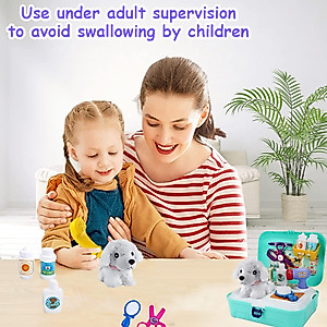 TEUVO Pet Care Play Set Doctor Kit for Kids, 16 Pcs Doctor Pretend Play Vet Dog Grooming Toys Puppy Dog Carrier Feeding Dog Backpack Gifts for Girls Boys 3-7 Years Old