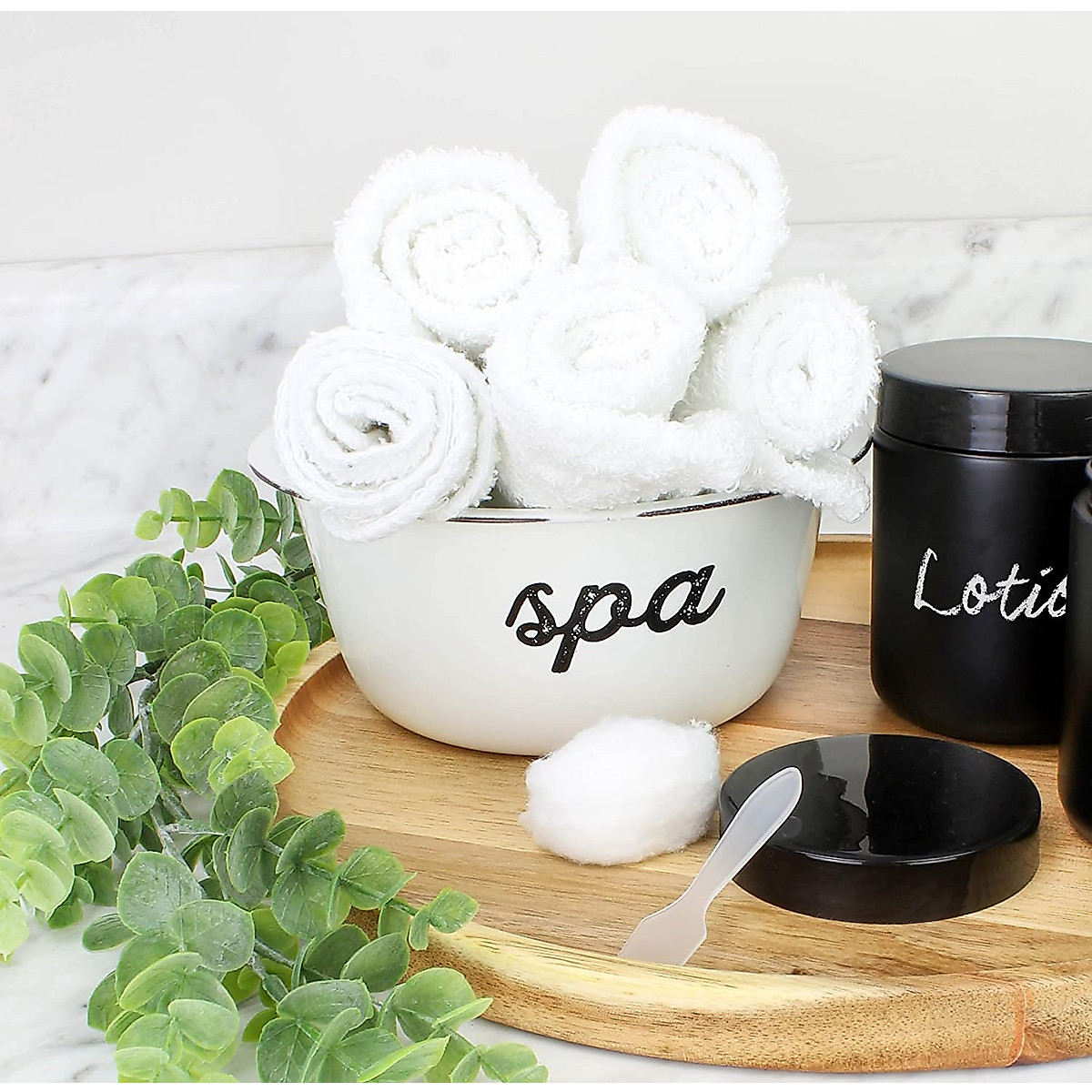 AuldHome Enamelware Spa Basin Set (Set of 3); White Rustic Farmhouse Decor Spa Bowls for Bathroom Storage and Home Decor