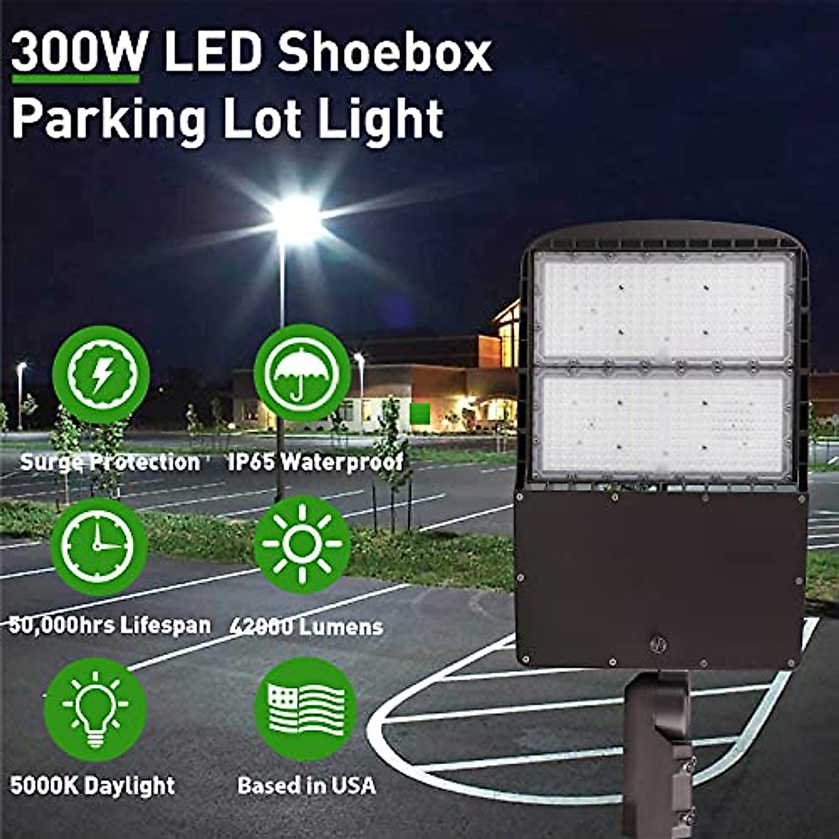 LED Parking Lot Lights with Dusk to Dawn Photocell 300 Watt, (1000W MH/HPS Equiv.) 5000K 42000LM Dimmable UL/DLC Certified LED Shoebox Lights Slip Fitter Mount