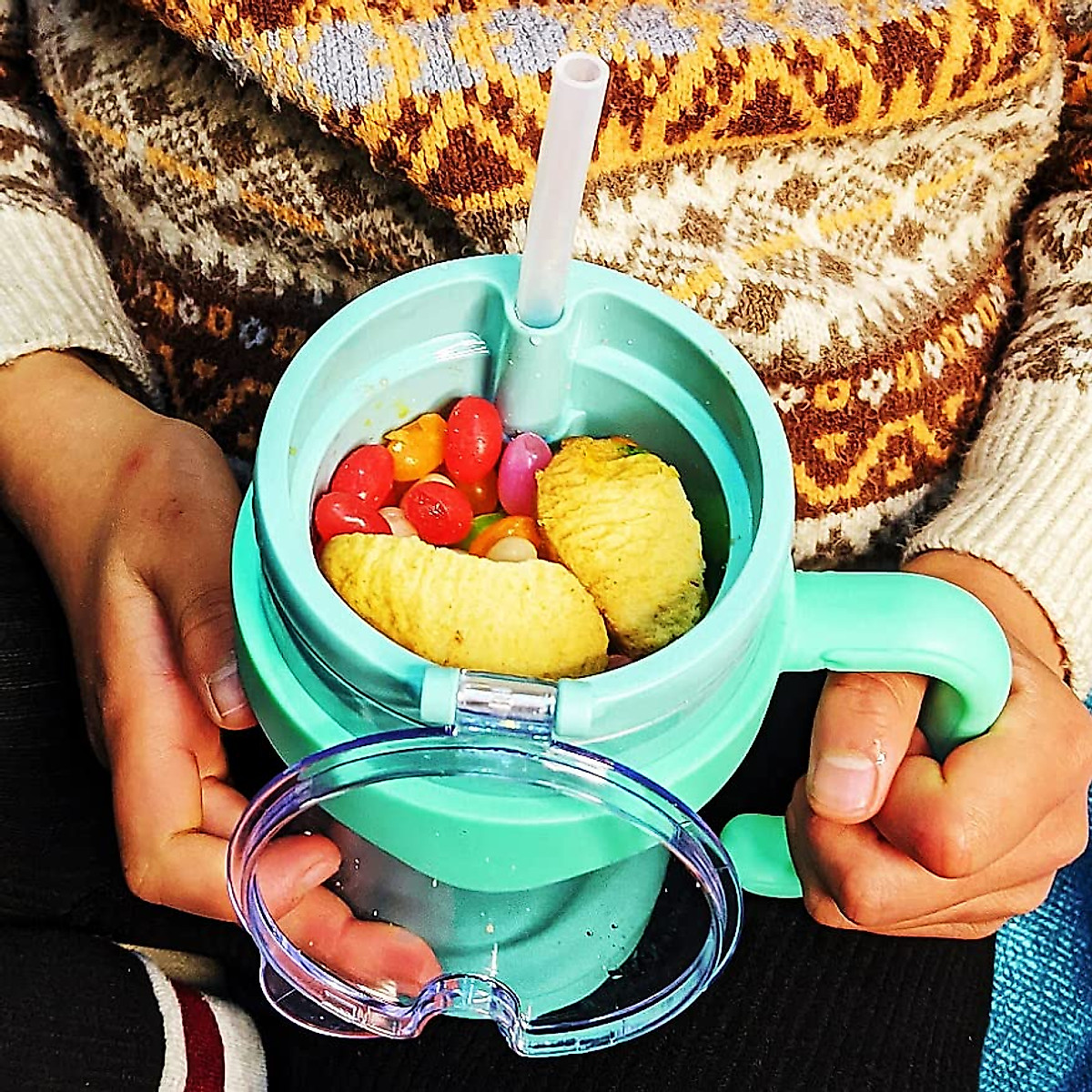 JOVIAL All In One Insulated Snack and Drink Cup 12 Oz-Glitter Pink