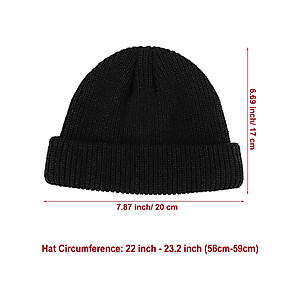 SATINIOR mens 2 Pieces Winter Short Fisherman Beanie Trawler Watch Edge Skullcap Men's Hat, Black, Medium