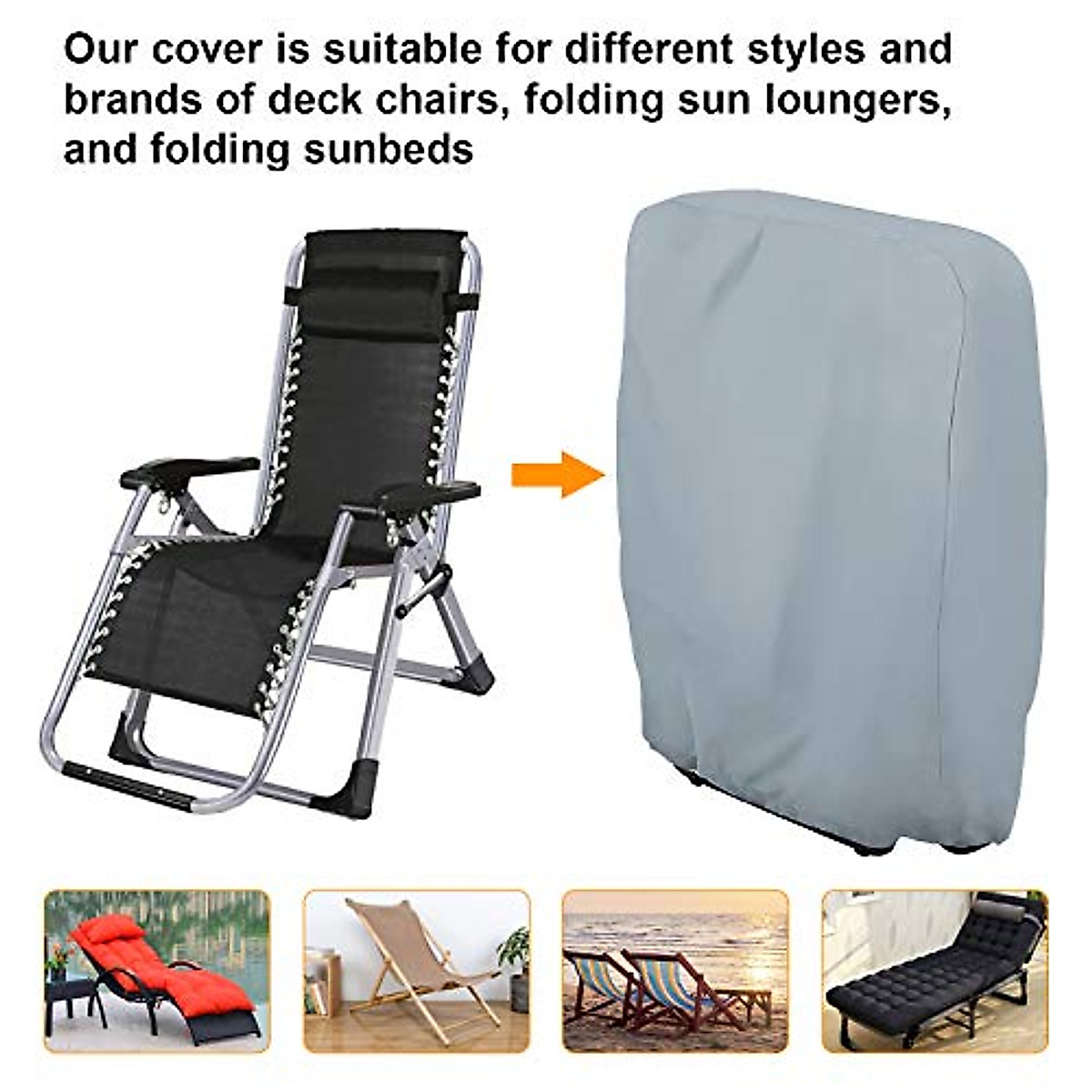Uranshin Outdoor Folding Chair Covers 2PCS, Zero Gravity Chair Covers Waterproof, Durable Folding Patio Chair Covers with Storage Bag, Outdoor Chair Covers All Weather, 28" W x 13" D x 43" H, Grey