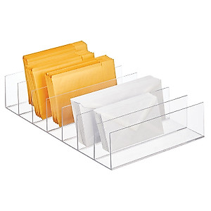 mDesign Plastic Divided Clutch Organizer for Closets, Bedrooms, Dressers - Closet Shelf Storage Solution for Purses, Wallets, Bill Folds, and Accessories - 7 Sections - Lumiere Collection - Clear