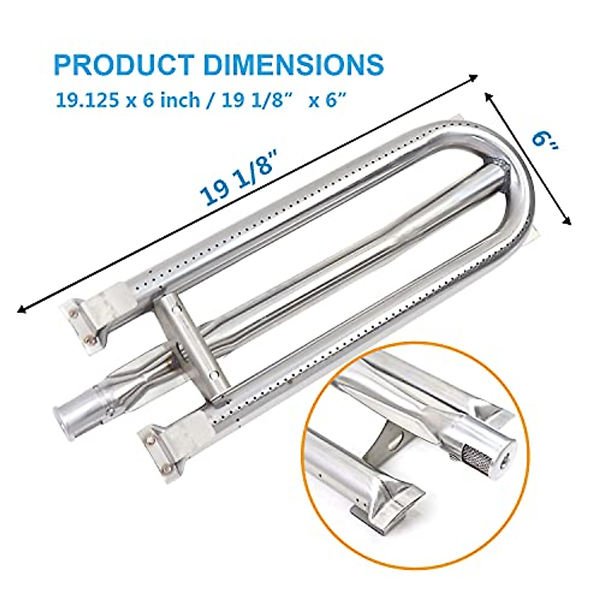 Zemibi 19 1/8 x 6 Inch Burner Tubes, Burner Gas Grill Replacement for Brinkmann 810-8905-S, 810-8907-S, Charmglow 810-8905-S, 810-8907-S, 3 Pack Stainless Steel Pipe Center-Fed Grill Burner