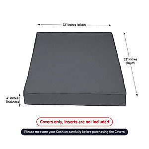 Covers & All Square Outdoor Patio Cushion Covers for Furniture, Armchair, Water, Tear & UV Resistant PU Coated Polyester Slipcover with Zippers (Pack of 2) (32" L x 32" W x 4" Thick, Charcoal Gray)