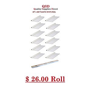 QSD Plastic Party Banquet Disposable Tablecloth Roll White- 300 ft. x 40 in. - Each Roll Covers 36 8' Foot Tables - 12 Pack
