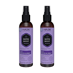 HASK Thickening BIOTIN 5-in-1 Leave In Conditioner Spray for all hair types, color safe, gluten free, sulfate free, paraben free - BIOTIN 2 PIECE SET