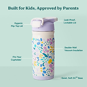REDUCE 14 oz Hydrate Pro Stainless Steel Insulated Water Bottle - Flip Top Leak-Proof Lid,Dishwasher Safe,BPA-Free,Dual Wall Vacuum,Keeps Drinks Cold for 48 Hrs, Cup Holder Friendly - Abstract Flowers