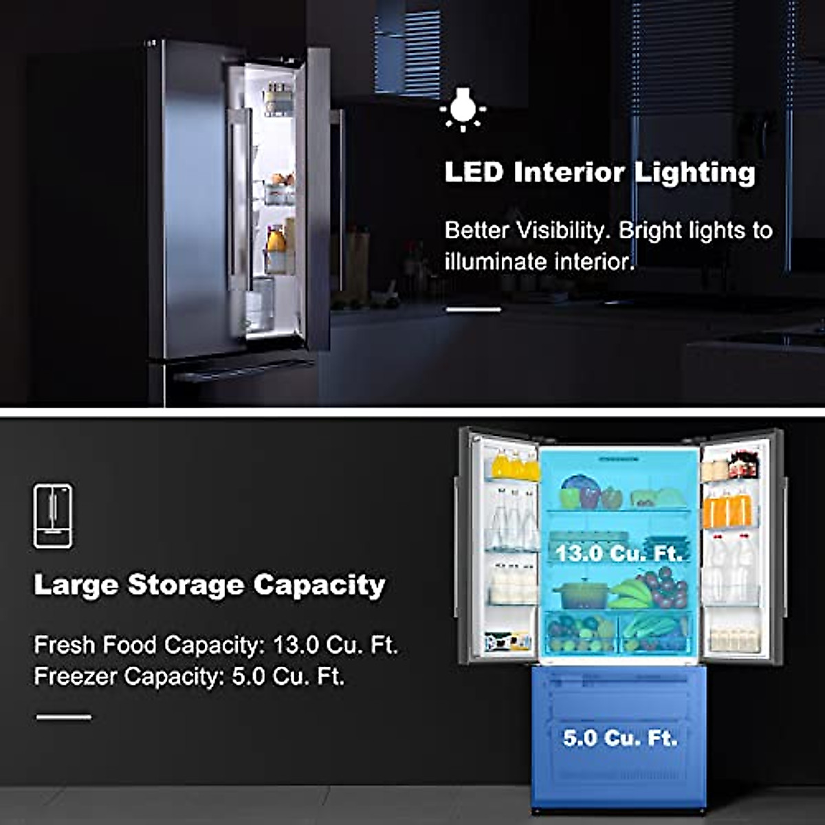 Galanz GLR18FS5S16 French Door Refrigerator with Installed Ice Maker and Bottom Freezer Adjustable Electrical Thermostat Control, Frost Free, Energy Star Certified, Stainless Steel, 18 Cu Ft