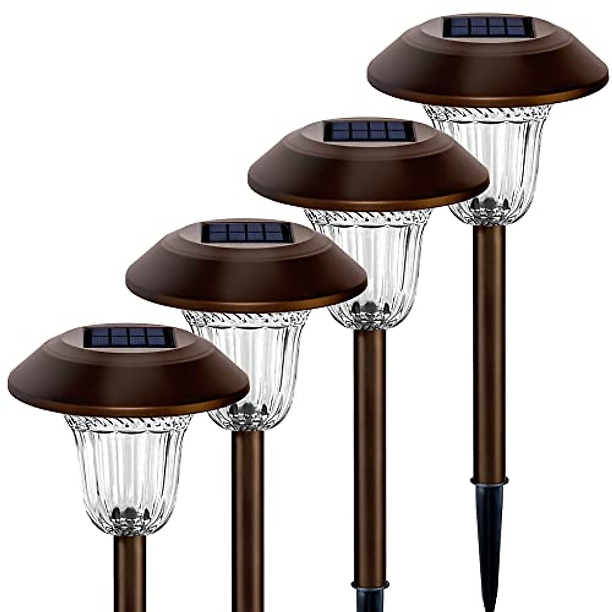 SOLPEX Solar Path Lights, 4 Pack High Lumen Solar Garden Lights, Solar Powered Waterproof Pathway Lights, Automatic Led Warm White Solar Yard Lights for Driveway, Walkway, Landscape, Lawn
