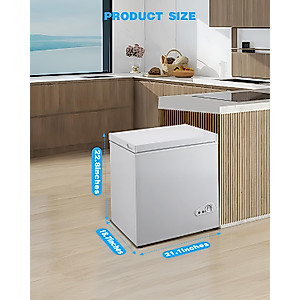 Iorbur FLG-72Q-WHITE 3.5 Cu.Ft Chest 7 Gears Adjustable Temperature Control(-18°F to-46°F) with a Removable Basket, Deep Compact Freezer for Garage, Office, Basement, House, Kitchen, Shop, RVs-White
