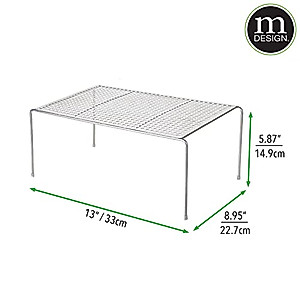 mDesign Large Raised Metal Kitchen Pantry Stacking Plate Organizer Storage Shelves, Cabinet Shelf Rack for Cupboard, Cabinet - Store Food, Dishes, Bowls, Mugs, Concerto Collection, 2 Pack, Silver