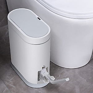 Huaqinglian 2.6 Gallon Automatic Touchless bothroom Trash can with Toiler Brusher- Motion Sensor Smart Garbage Can with lids-Slim Electric Wastebaskets for Bedroom/Living Room/Kitchen/Office (White)