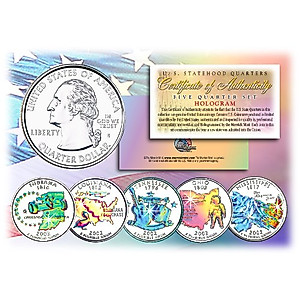 2002 US Statehood Quarters HOLOGRAM 5-Coin Complete Set w/Capsules & COA